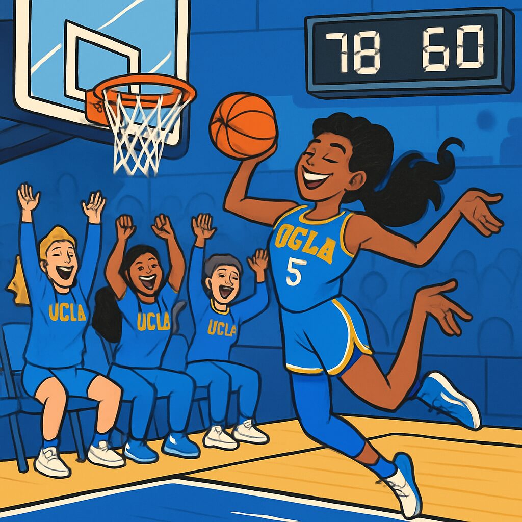 UCLA softball star Megan Grant muscles in a layup and the bench goes ...