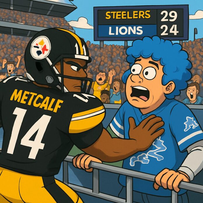 DK Metcalf shoves a fan during game in Detroit - Herald Times